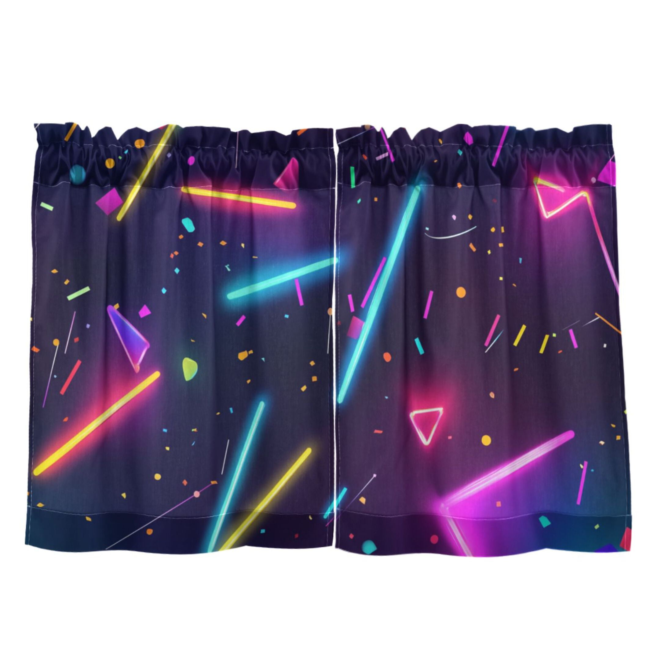 Colorful Neon Design 27"x24" Linen Look Cafe Curtain Set with Privacy ...