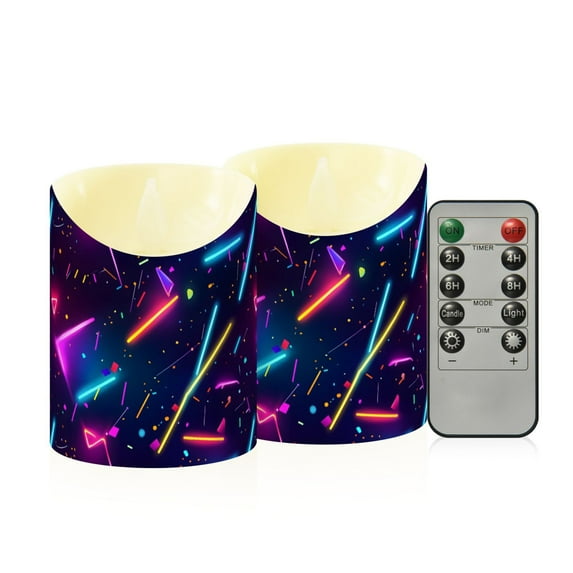 Colorful Neon Design Flameless Candles 2 PCS with Remote Realistic ...