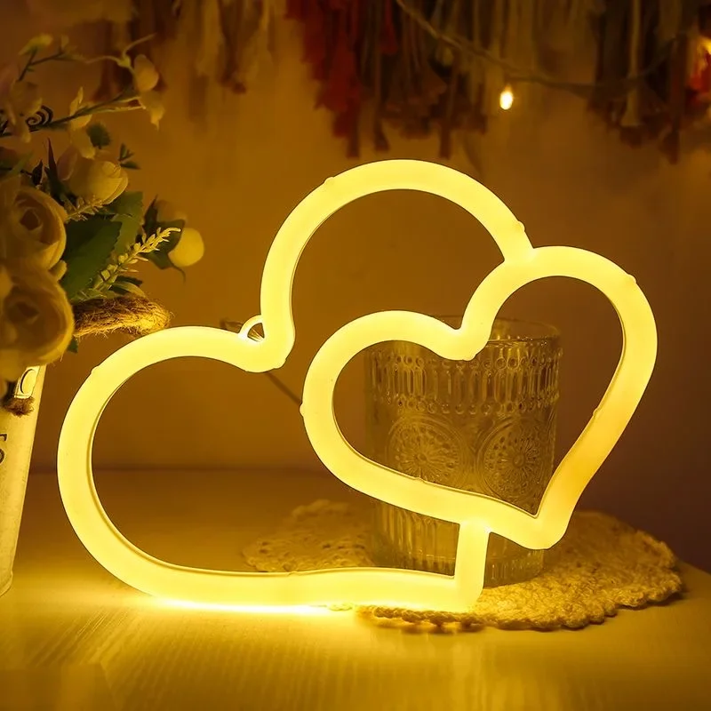 Colorful Neon Double Heart Light Neon Signs for Wall Decor Atmosphere ...