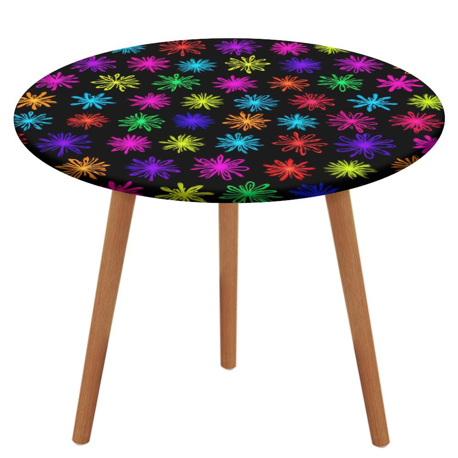 Colorful Neon Floral Pattern Pattern Round Tablecloth Waterproof ...