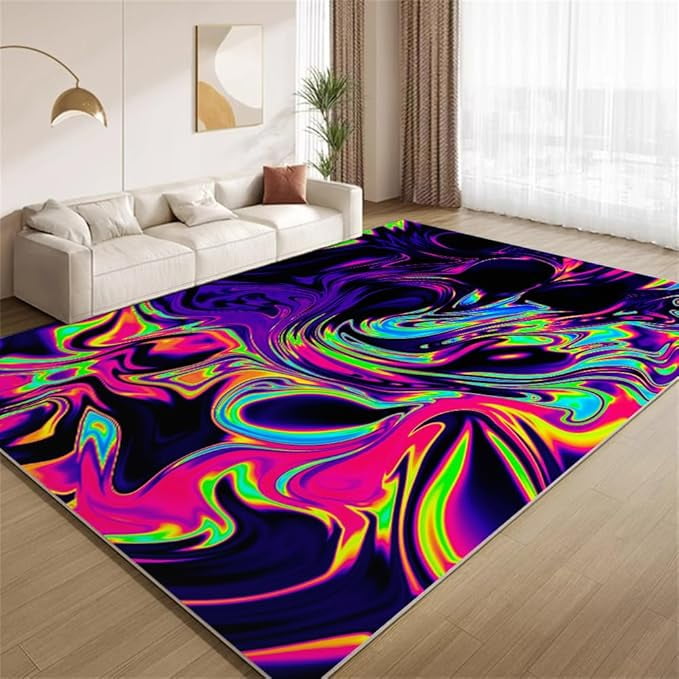 Colorful Neon Fluid Psychedelic Area Rug, Modern Abstract Art Rugs ...