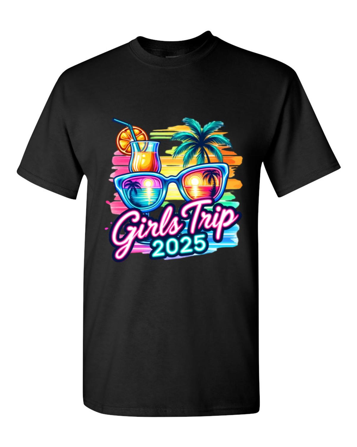 Colorful Neon Graphic With Girls Trip 2025 Vacation Party Vibe T-Shirt ...