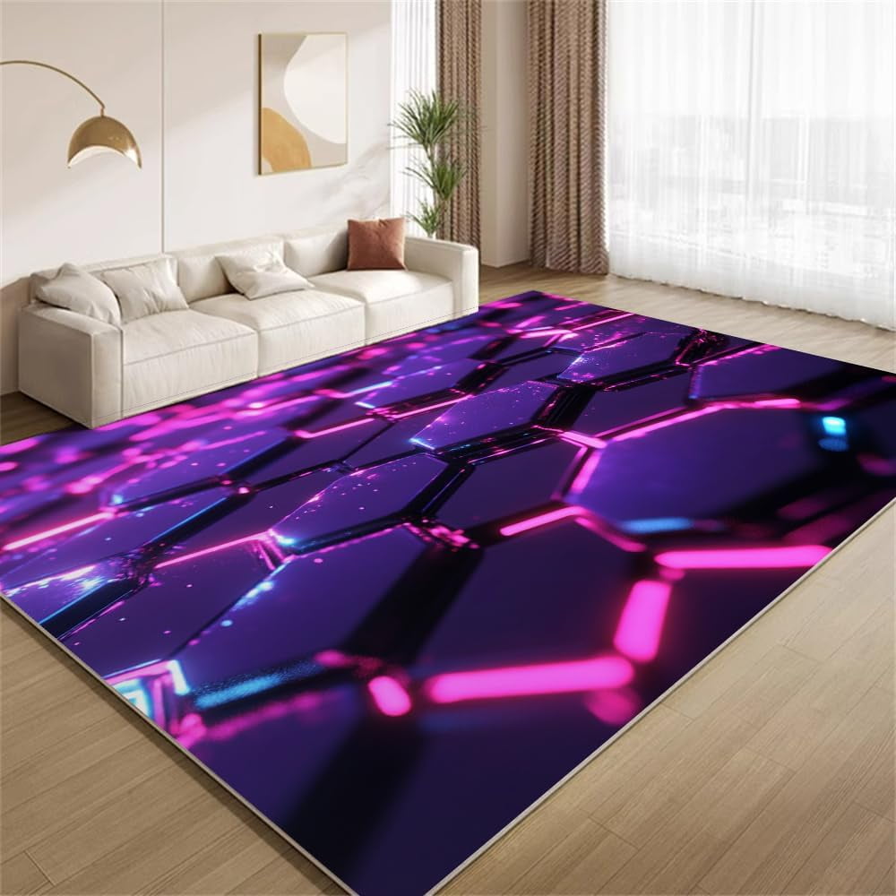 Colorful Neon Light Plaid Rug 5x7 Area Rugs Geometric Patchwork Hexagon ...