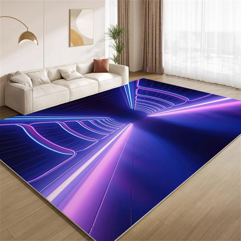 Colorful Neon Lines Area Rugs Illusion Space Tunnel Rugs Non Slip Non ...