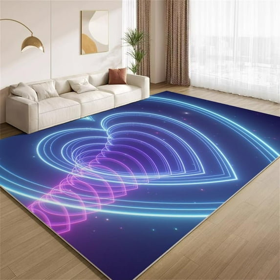 Colorful Neon Lines Area Rugs Neon Light Heart Rugs Non Slip Non ...
