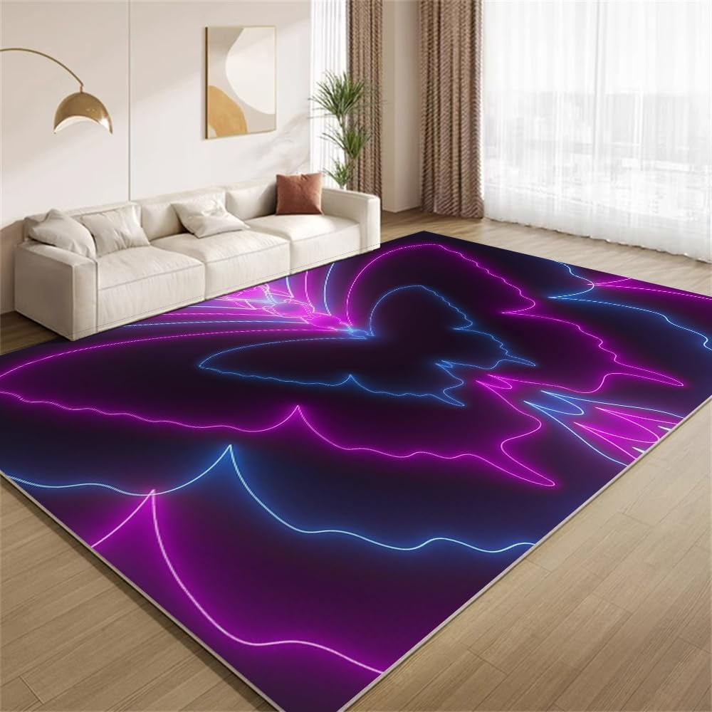 Colorful Neon Lines Rug 3x4ft Area Rugs Neon Light Butterfly Rugs Non ...
