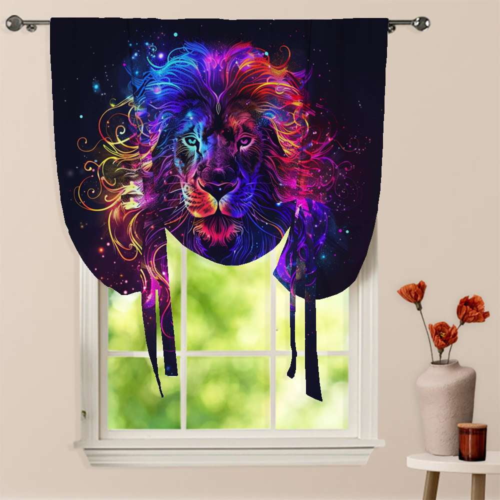 Colorful Neon Lion Art Window Curtain for Living Room Roman Curtain ...