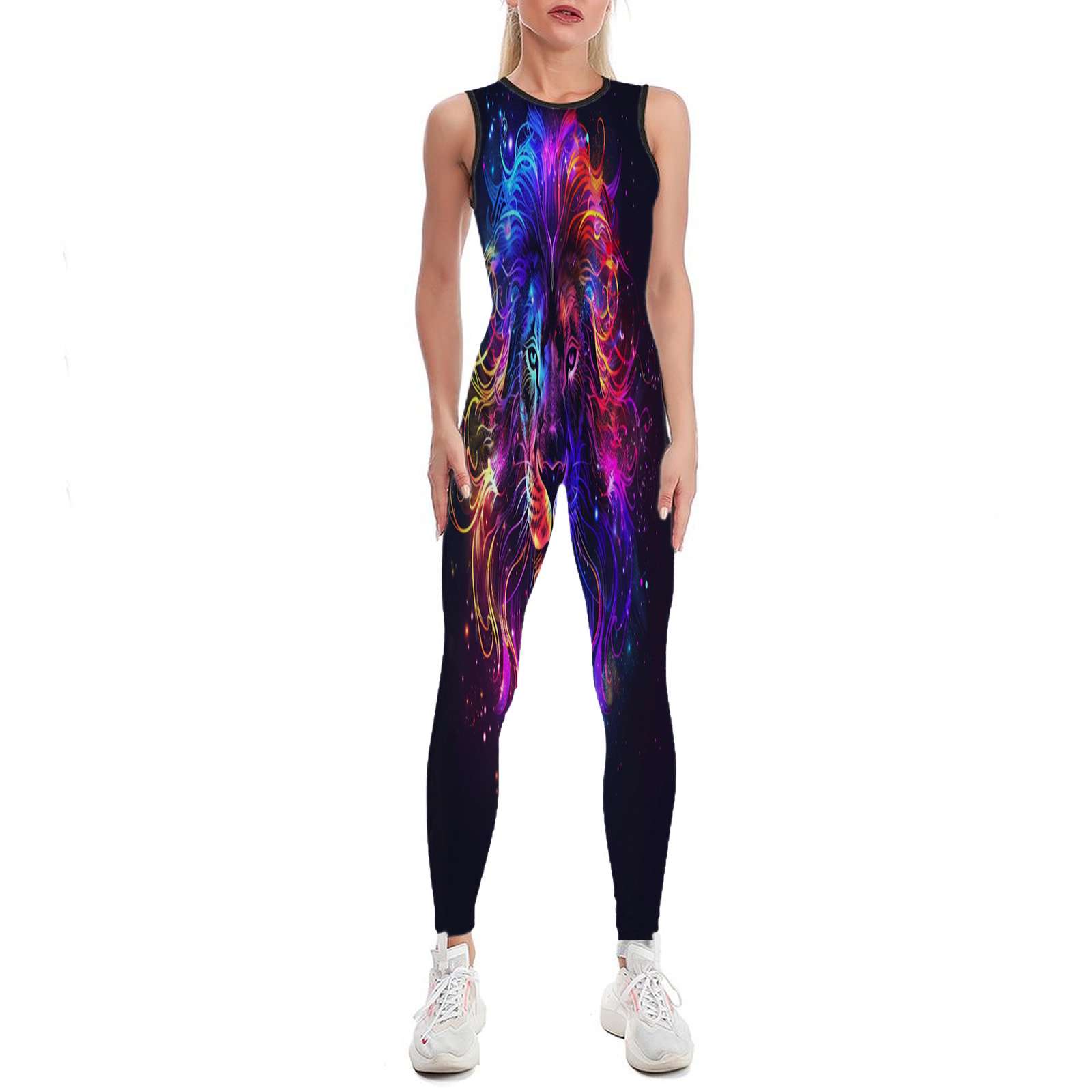 Colorful Neon Lion Art Women's One Piece Yoga Jumpsuits Leggings ...
