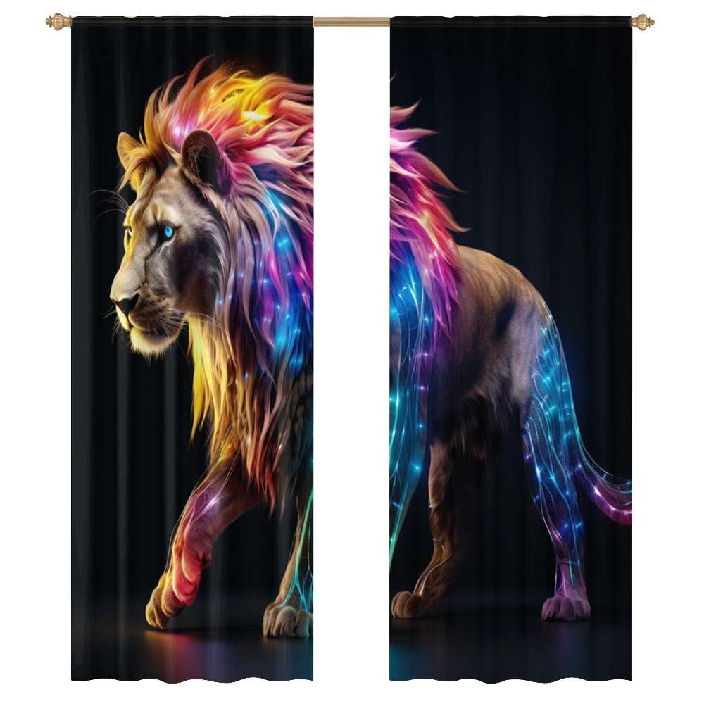 Colorful Neon Lion Tulle Curtains For Living Room Chiffon Sheer Voile ...