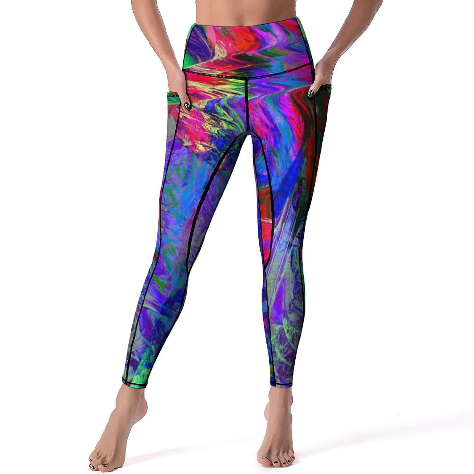 Colorful Neon Paint Leggings Abstract Graffiti High Waist Yoga Pants ...