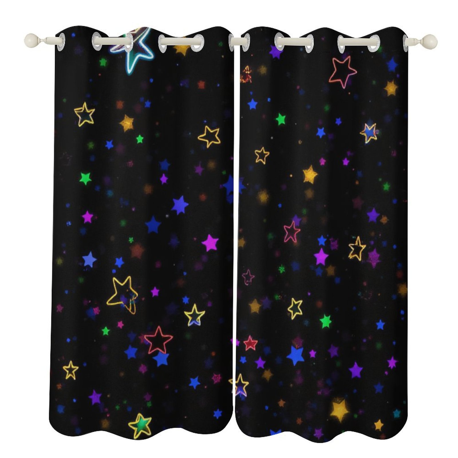 Colorful Neon Stars Pattern 2 Panels Curtains for Bedroom Living Room ...