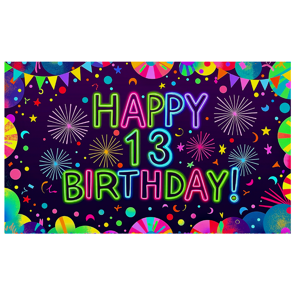 Colorful Neon Style Happy 13 Birthday Backdrop Banner Party Decors ...