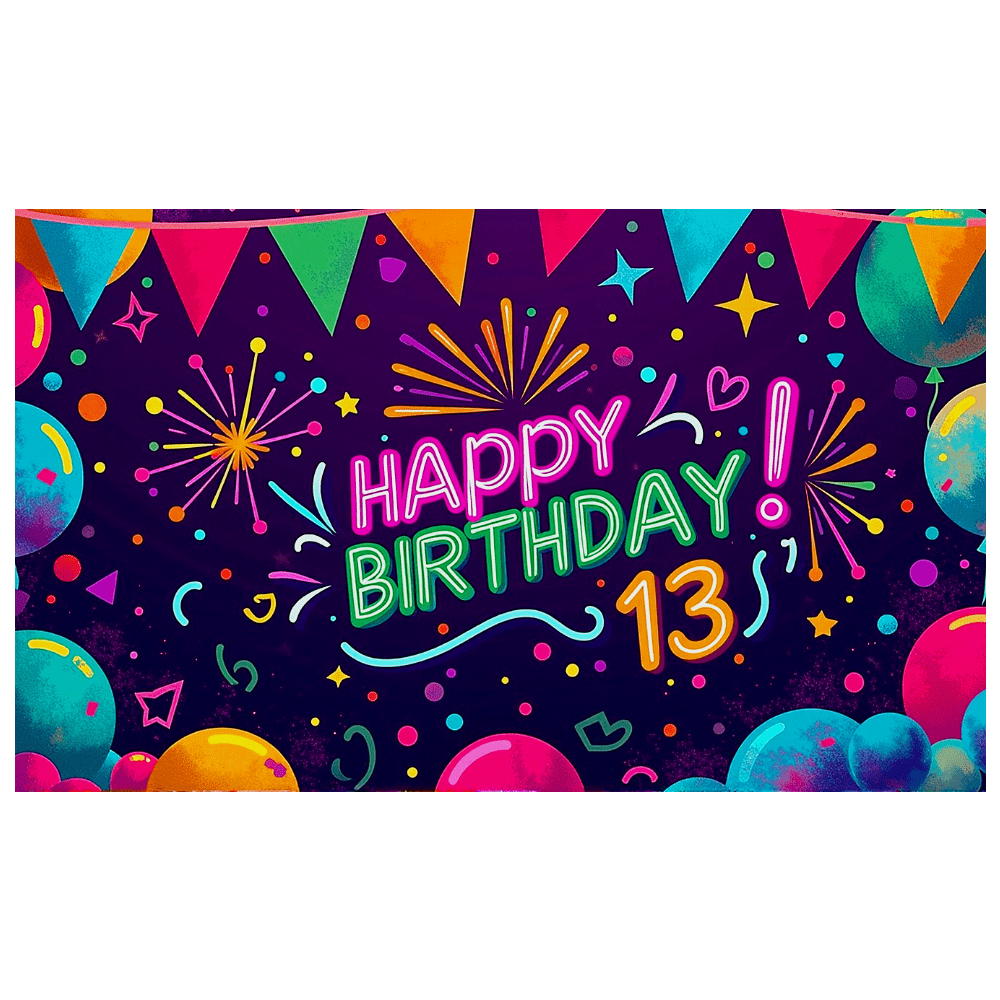 Colorful Neon Style Happy 13 Birthday Backdrop Banner Party Decors ...