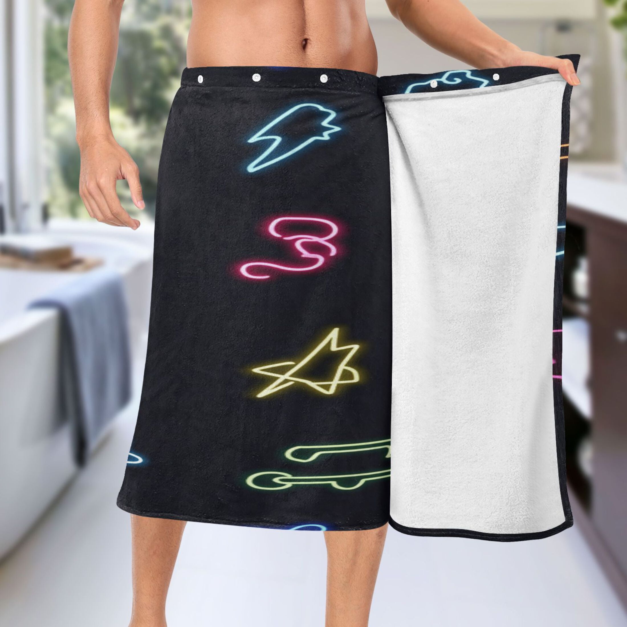 Colorful Neon Symbols 60x28" Men's Towel Wrap, Quick-Dry and and ...