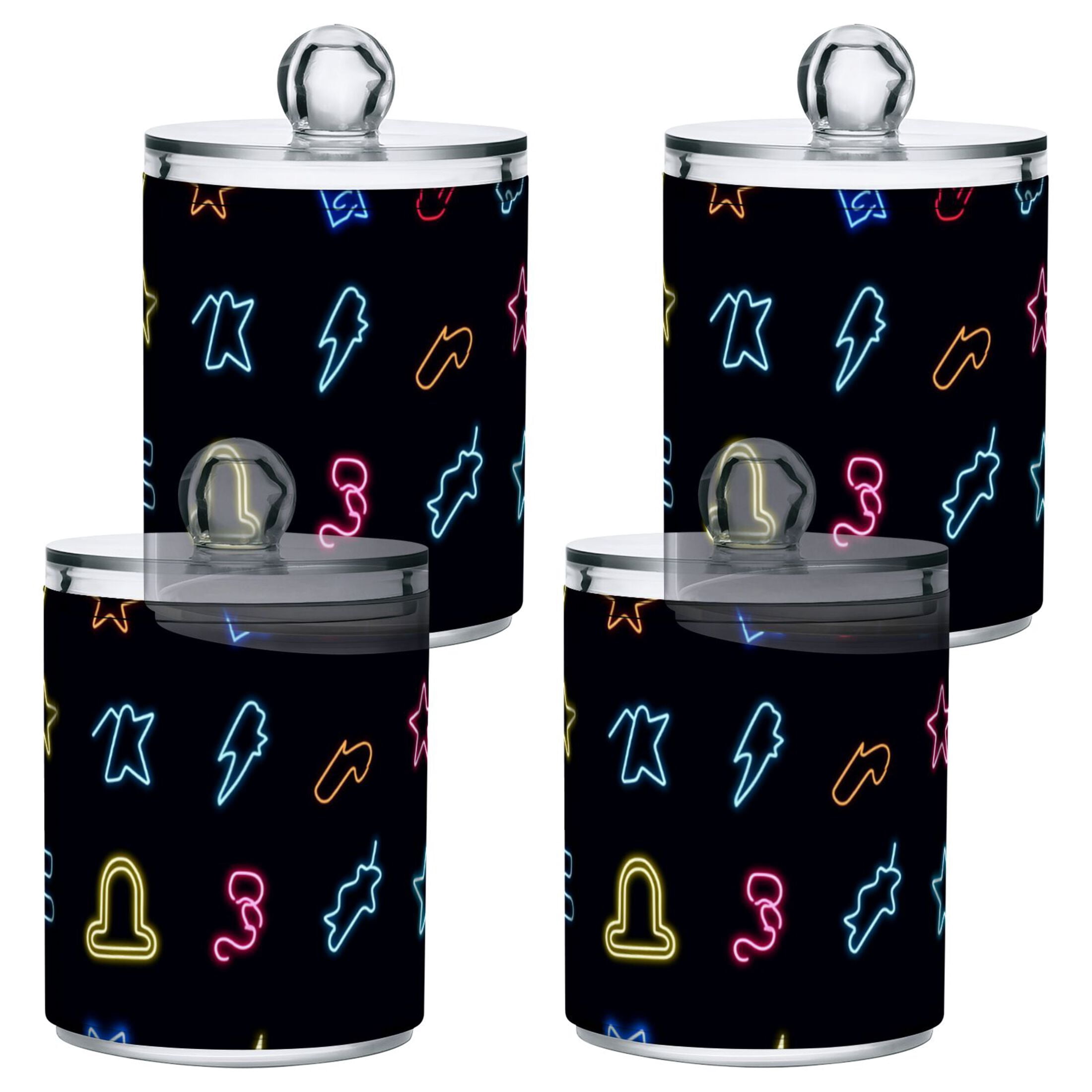 Colorful Neon Symbols Bathroom Canisters Set of 4 Translucent Plastic ...
