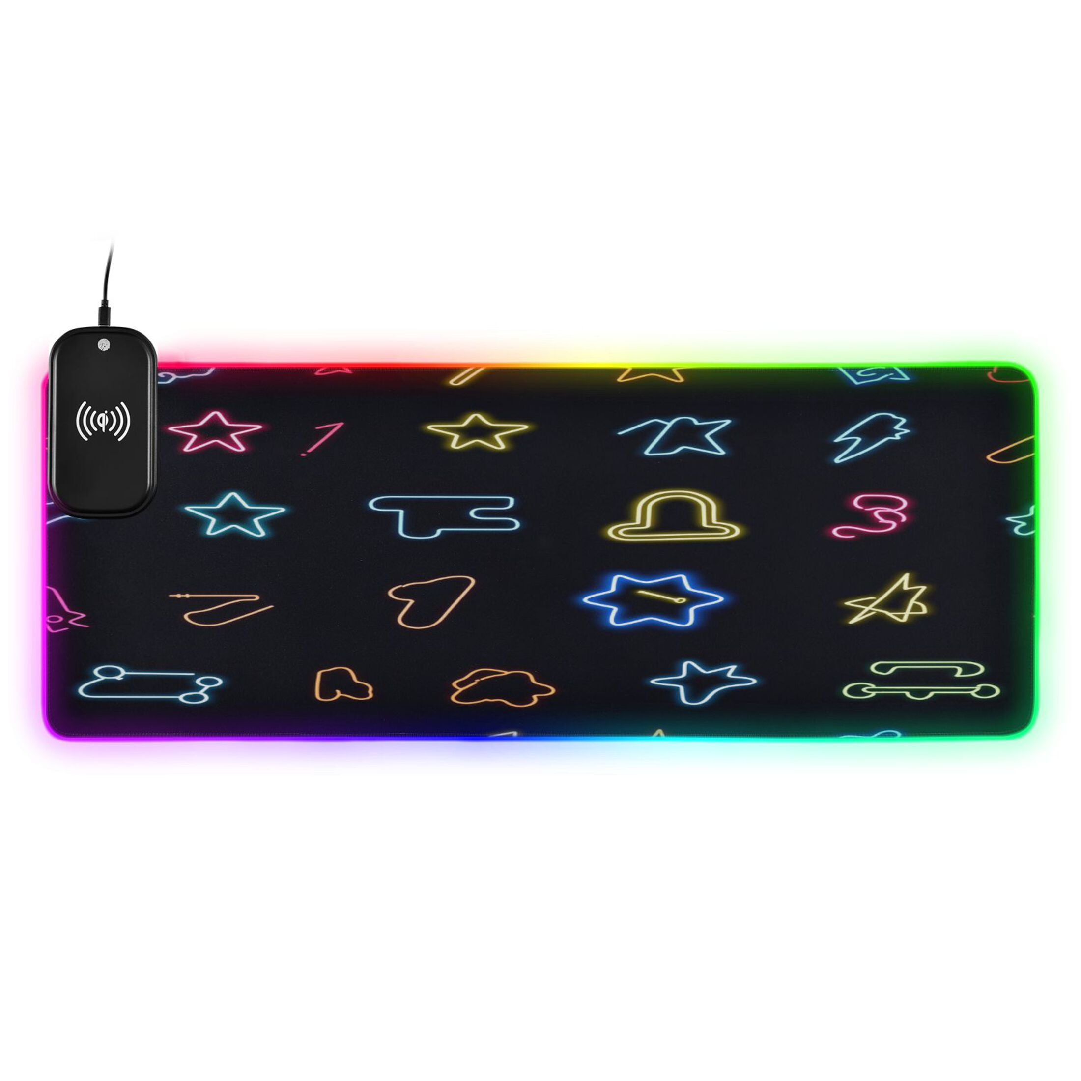 Colorful Neon Symbols Large RGB Gaming Mouse Pad with Fast Wireless ...