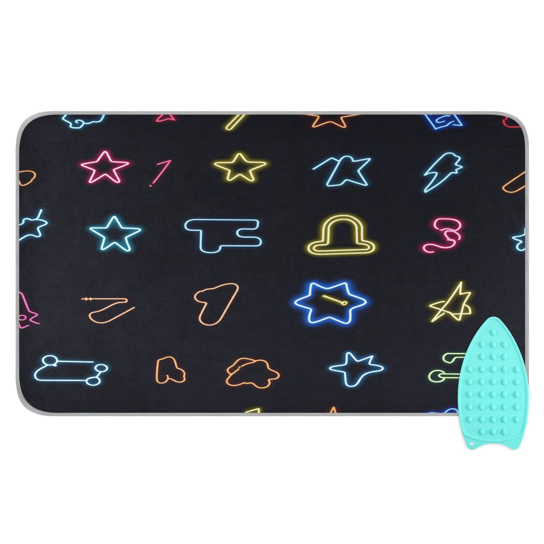 Colorful Neon Symbols Portable Ironing Mat, Heat-Resistant, Dual-Sided ...
