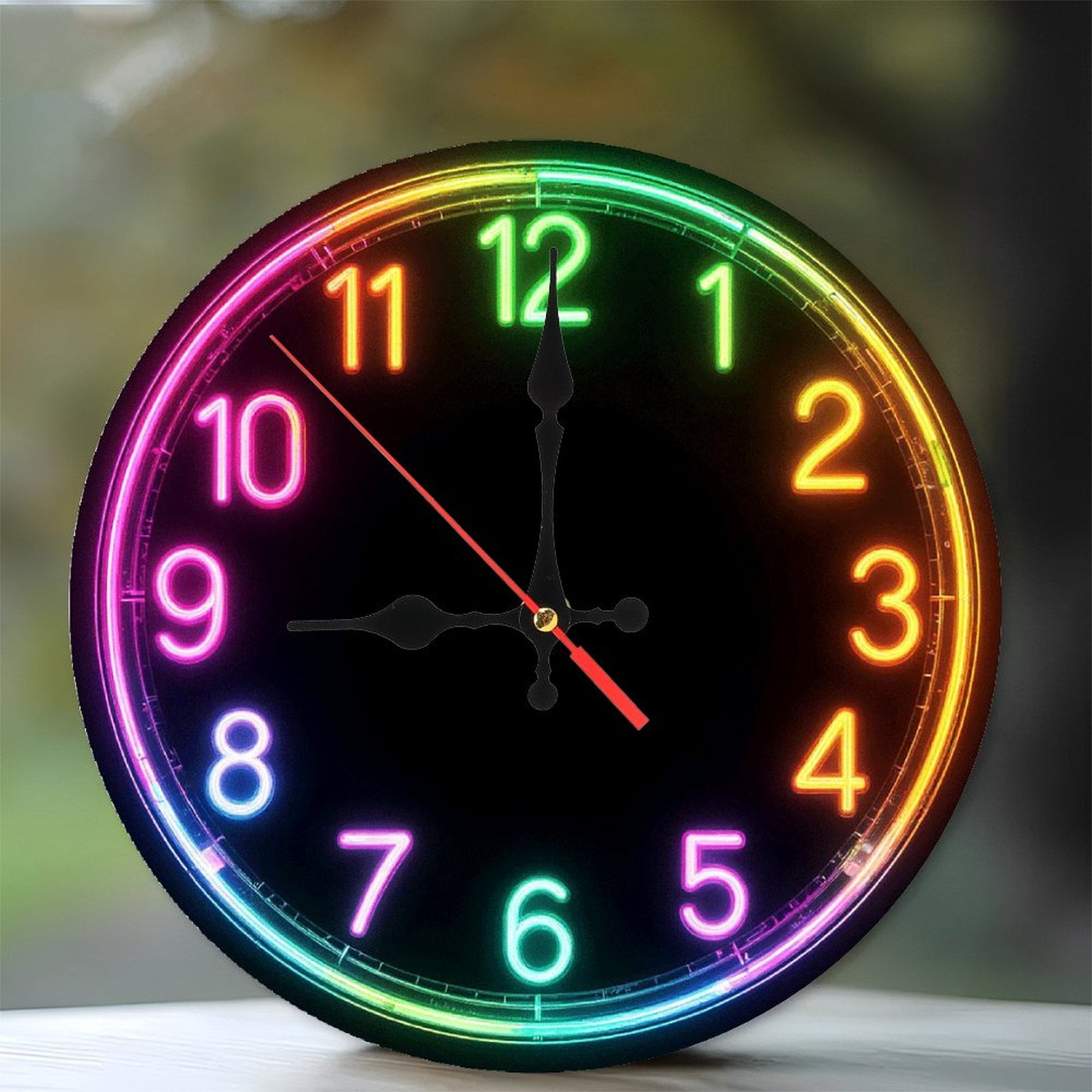 Colorful Neon Wall Clock with LED Lights for Home Decor 10-Inch Silent ...