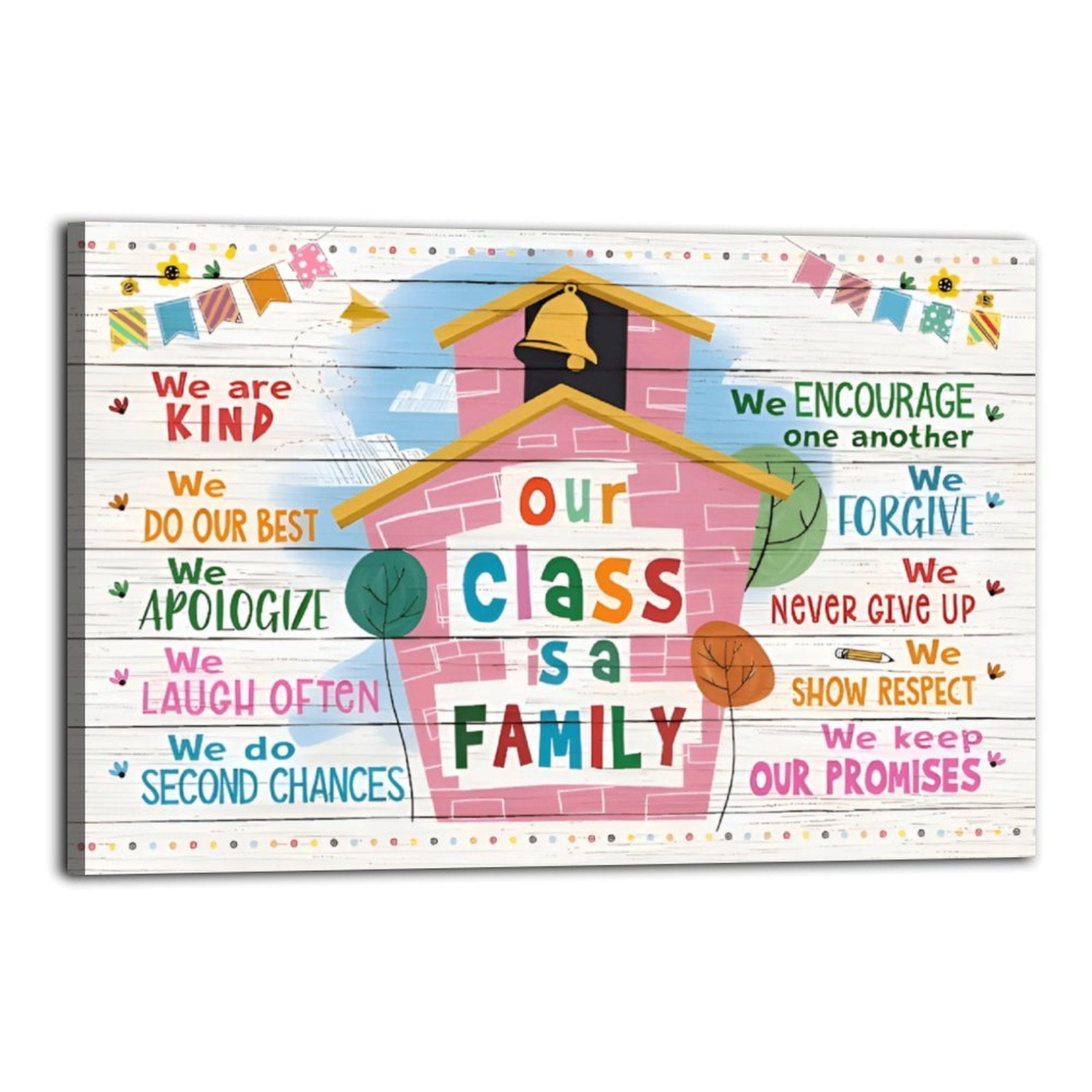 Colorful 'Never Give Up' Motivational Poster for Classroom Poster Wrapped Wooden Frame Wall ...