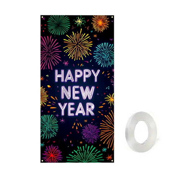 Colorful New Year Door Cover, 90X180Cm Polyester Decorative Hanging For ...