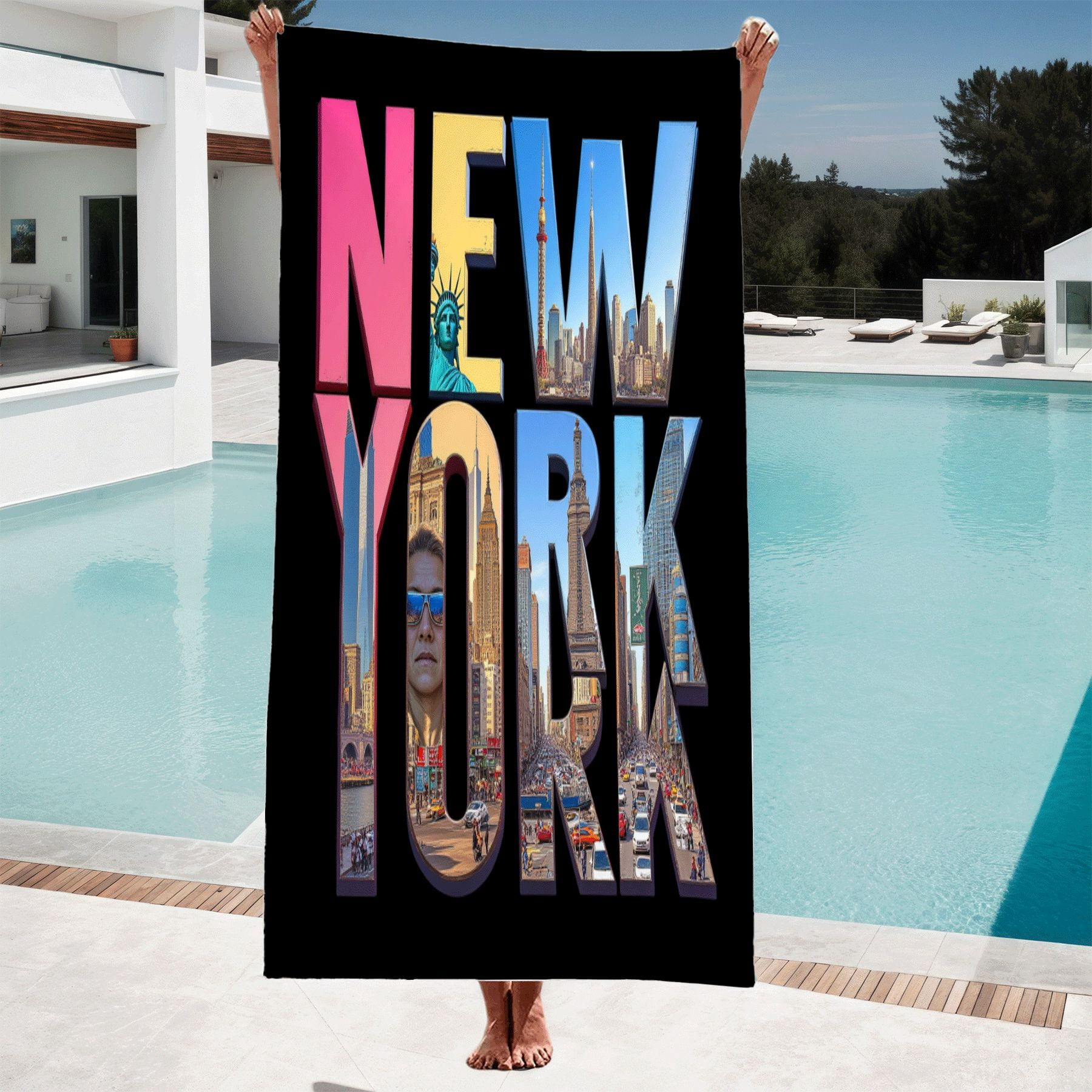 Colorful New York City Skyline Beach Towel - Bold Letters with Iconic ...
