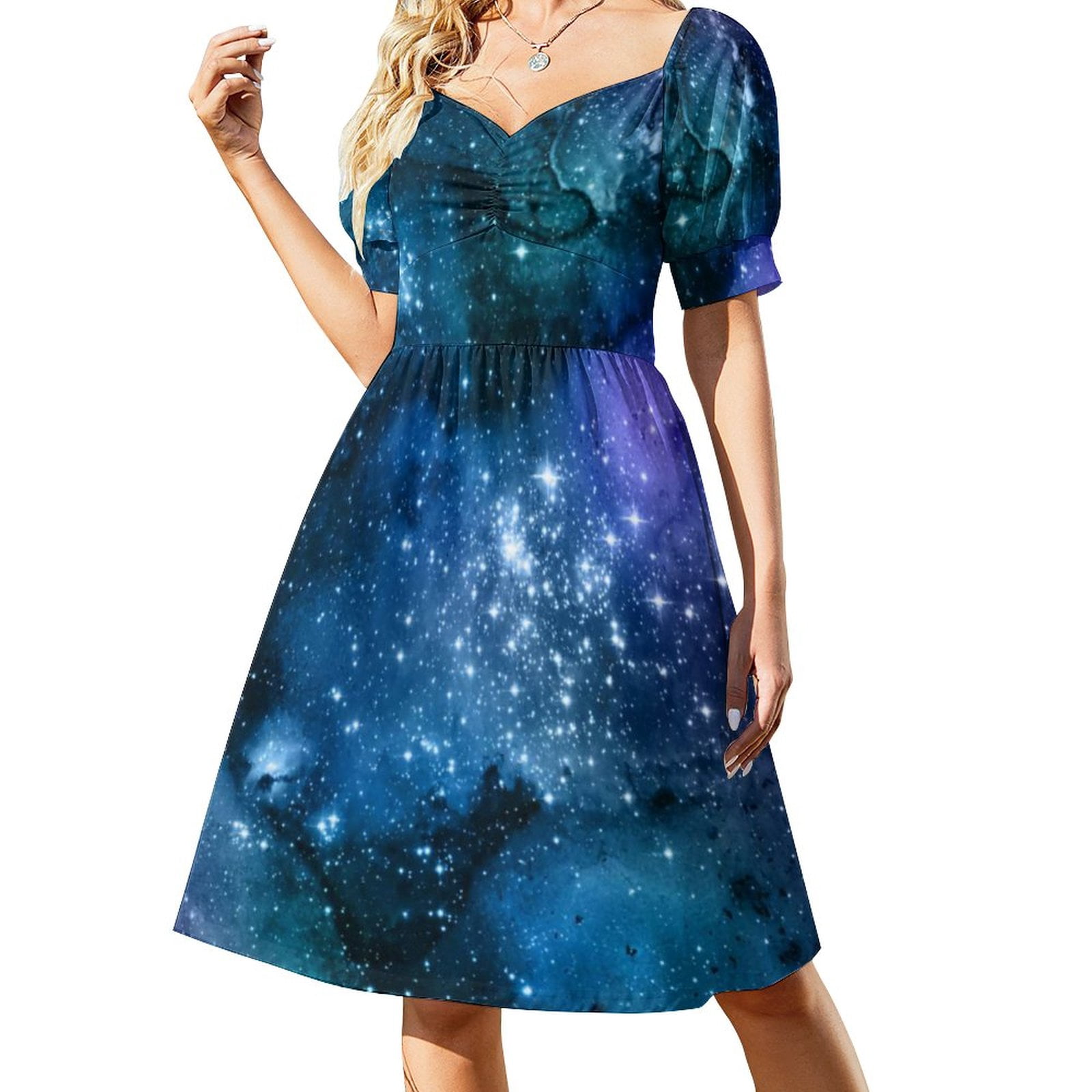 Colorful Night Sky Dress Sexy V Neck Milky Way Galaxy Elegant Dresses ...