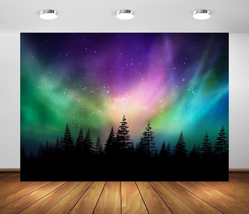 Colorful Northern Lights Backdrop Canadian Forest Aurora Borealis Night ...