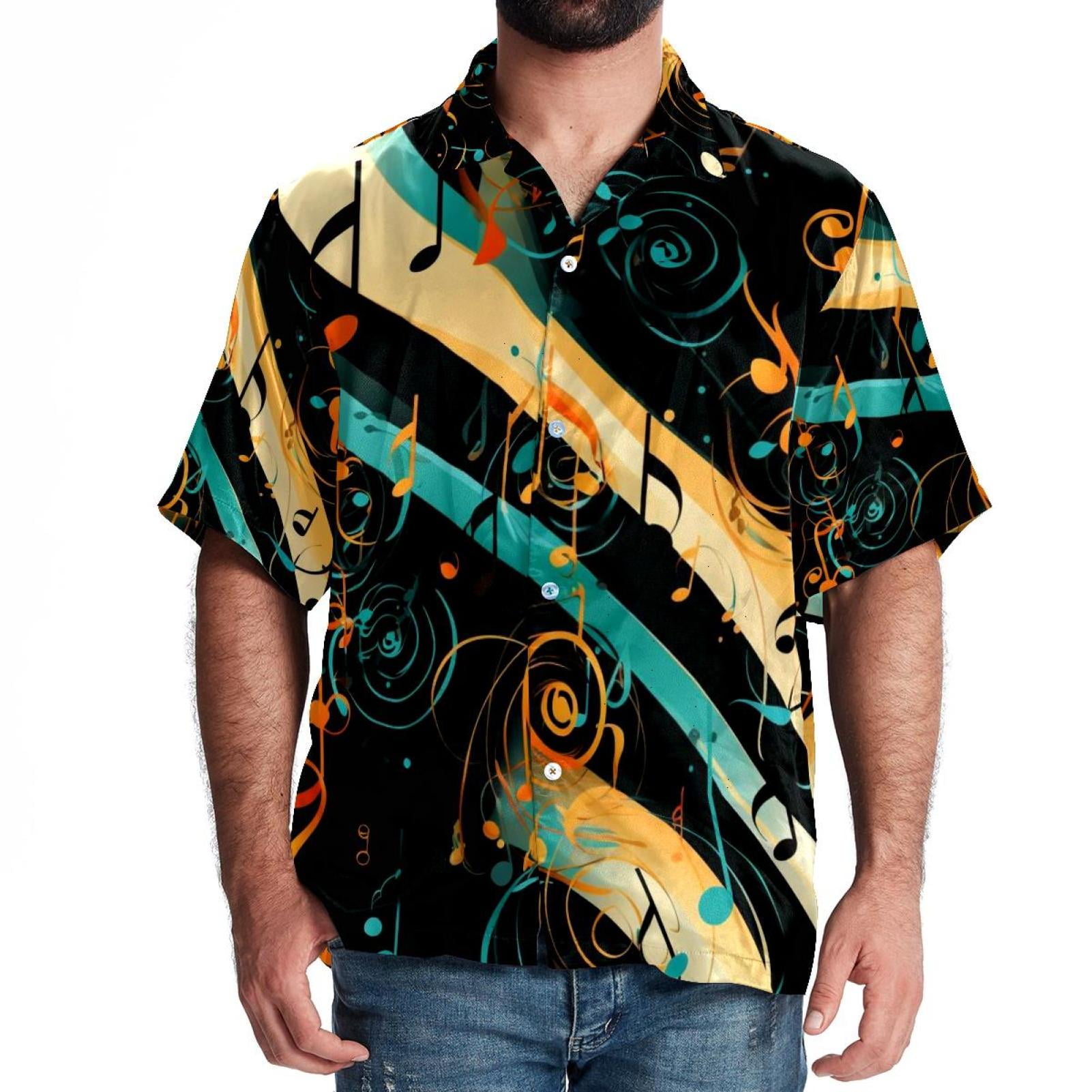 Colorful Notes Men's Hawaiian Shirts, Vacation Short Sleeve Beach ...