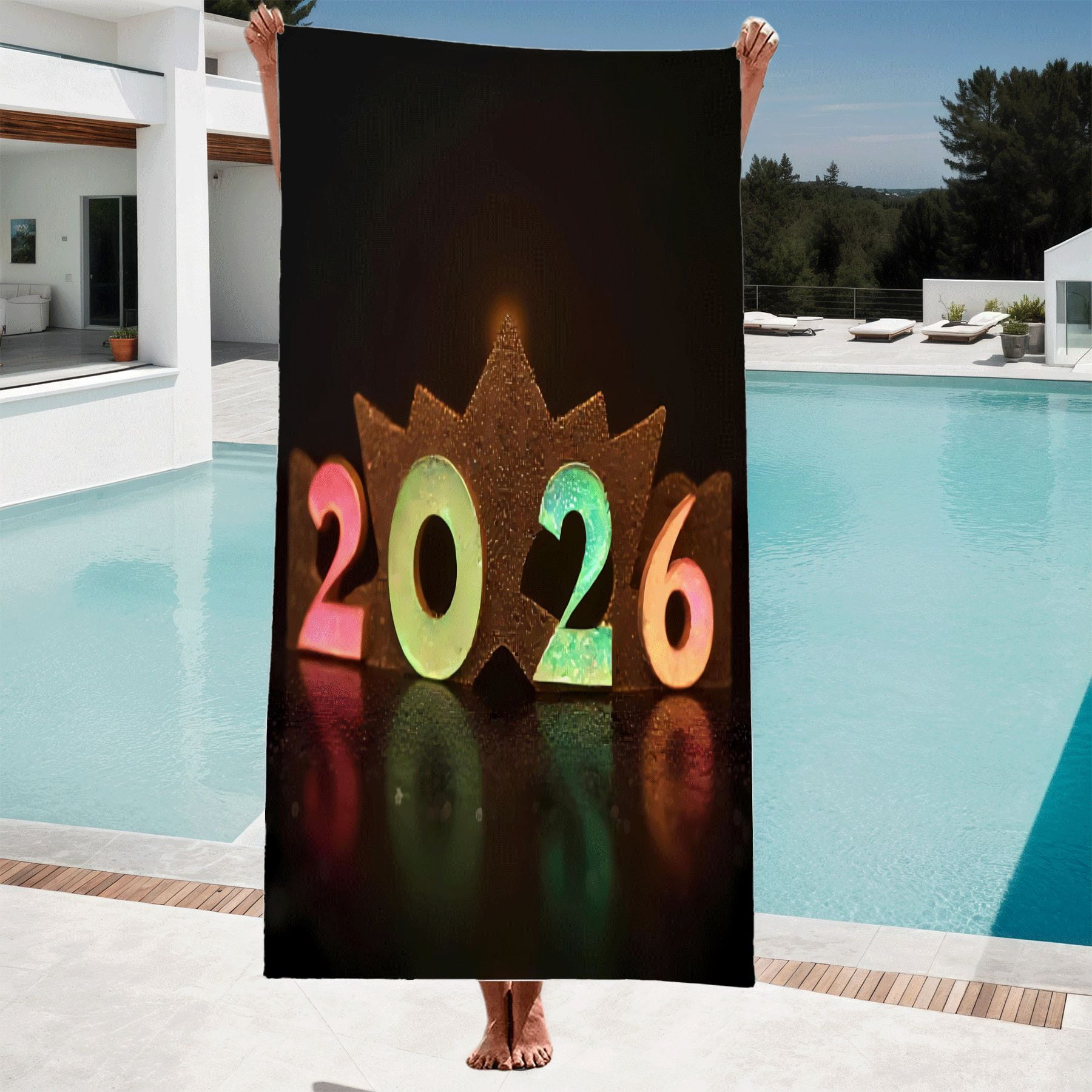 Colorful Number Crown Design Beach Towel - Vibrant 2026 Pattern Perfect ...
