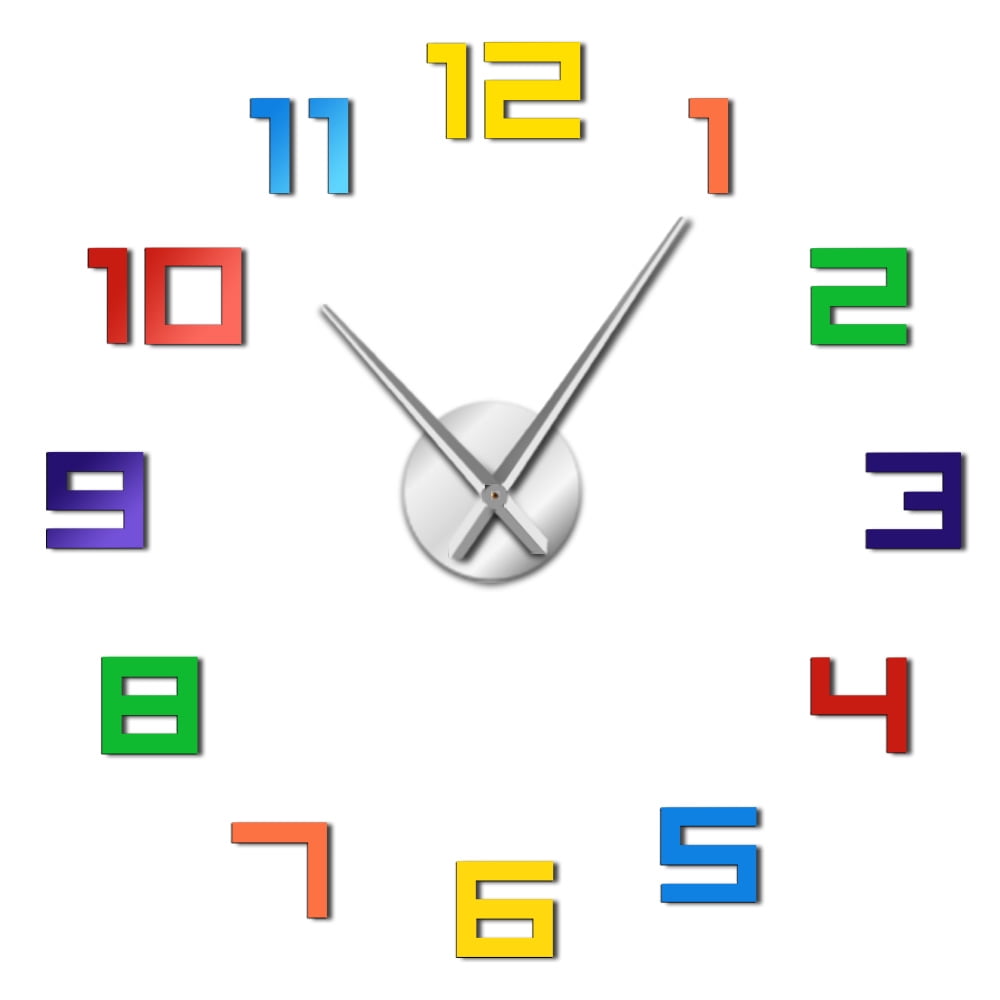 Colorful Numbers Wall Clock Rainbow Colors DIY Giant Wall Clock ...