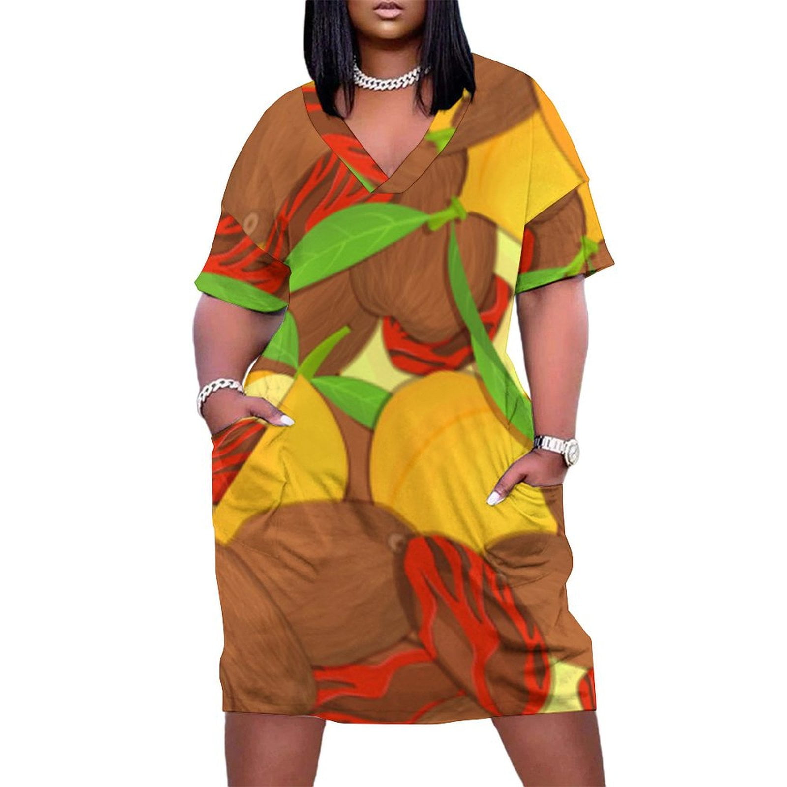 Colorful Nutmeg Fruit Pattern Background Summer Sundress for Curve ...