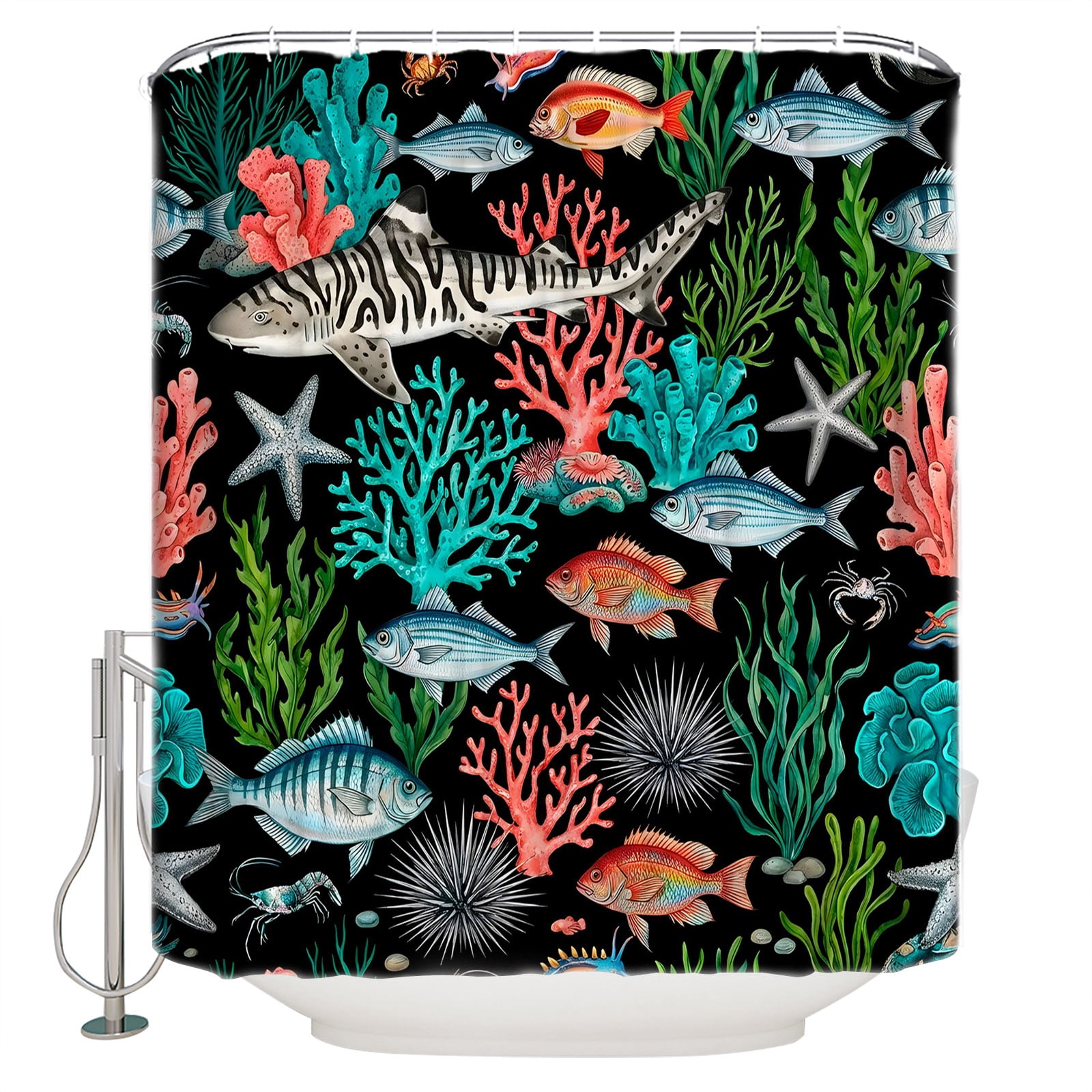 Colorful Ocean Bathroom Shower Curtains with 12 Hooks Polyester ...