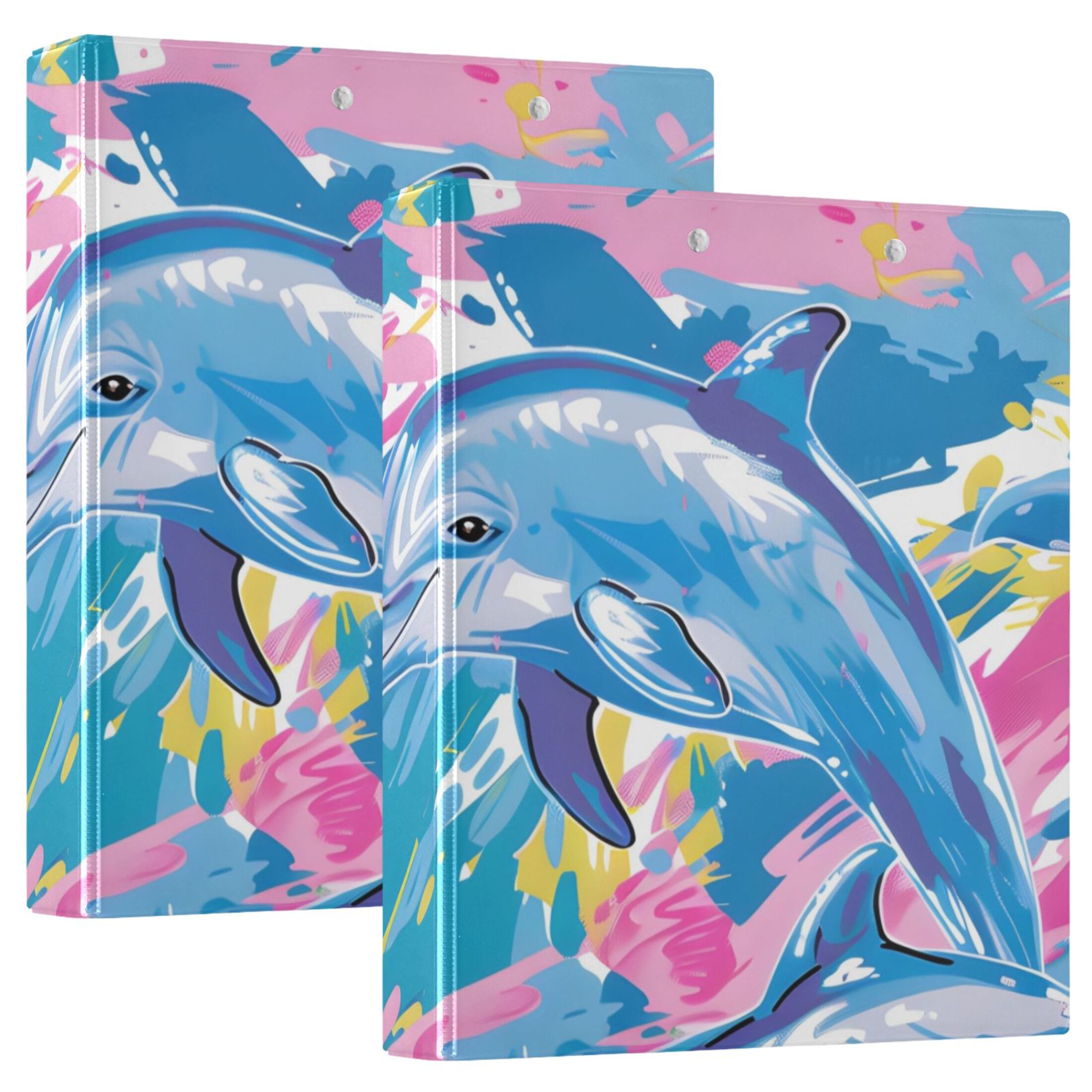 Colorful Ocean Dolphins Round Ring Binder 3 Rings 1.5" Capacity File ...
