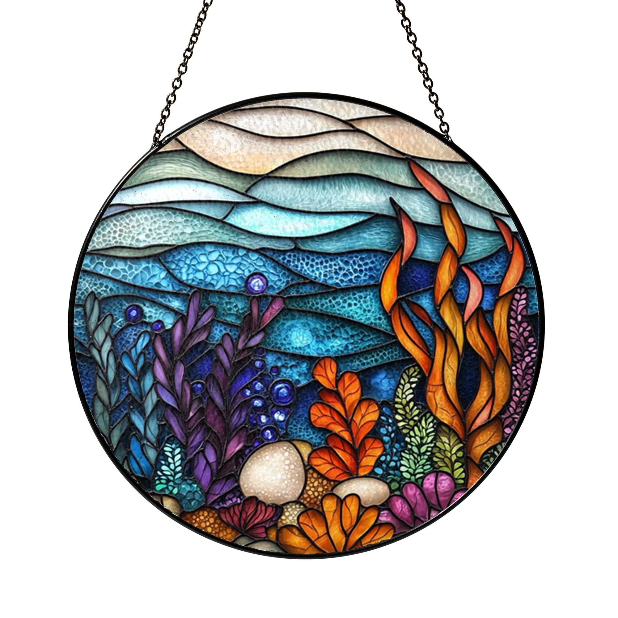 Colorful Ocean Reef Landscape Stained Glass Style Window Hanging ...