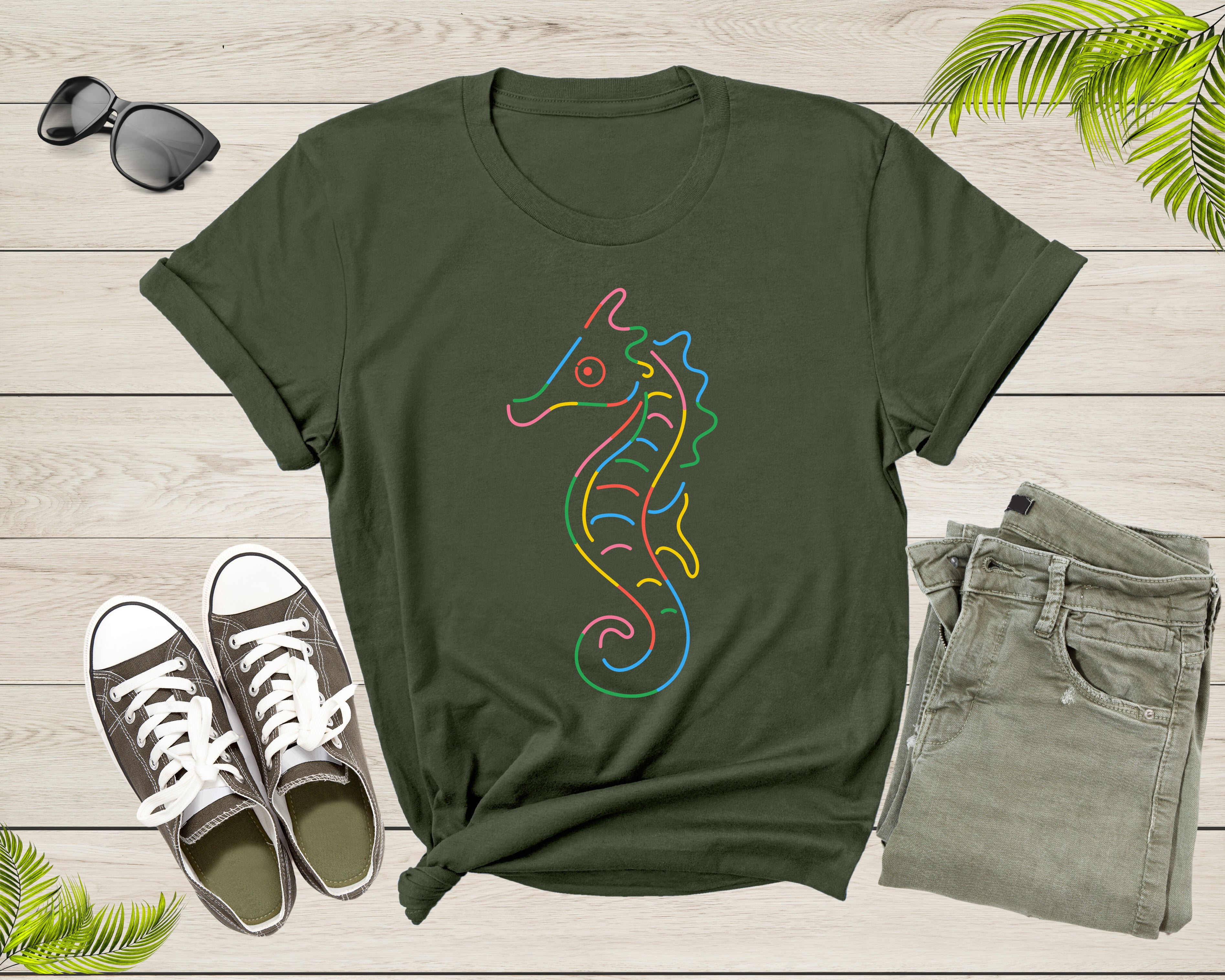 Colorful Ocean Sea Seahorse Underwater Fish Aquatic Animal T-shirt ...