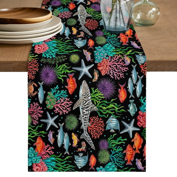 Colorful Ocean Short Table Runner 60 Inches Long, Summer Sea Corals ...