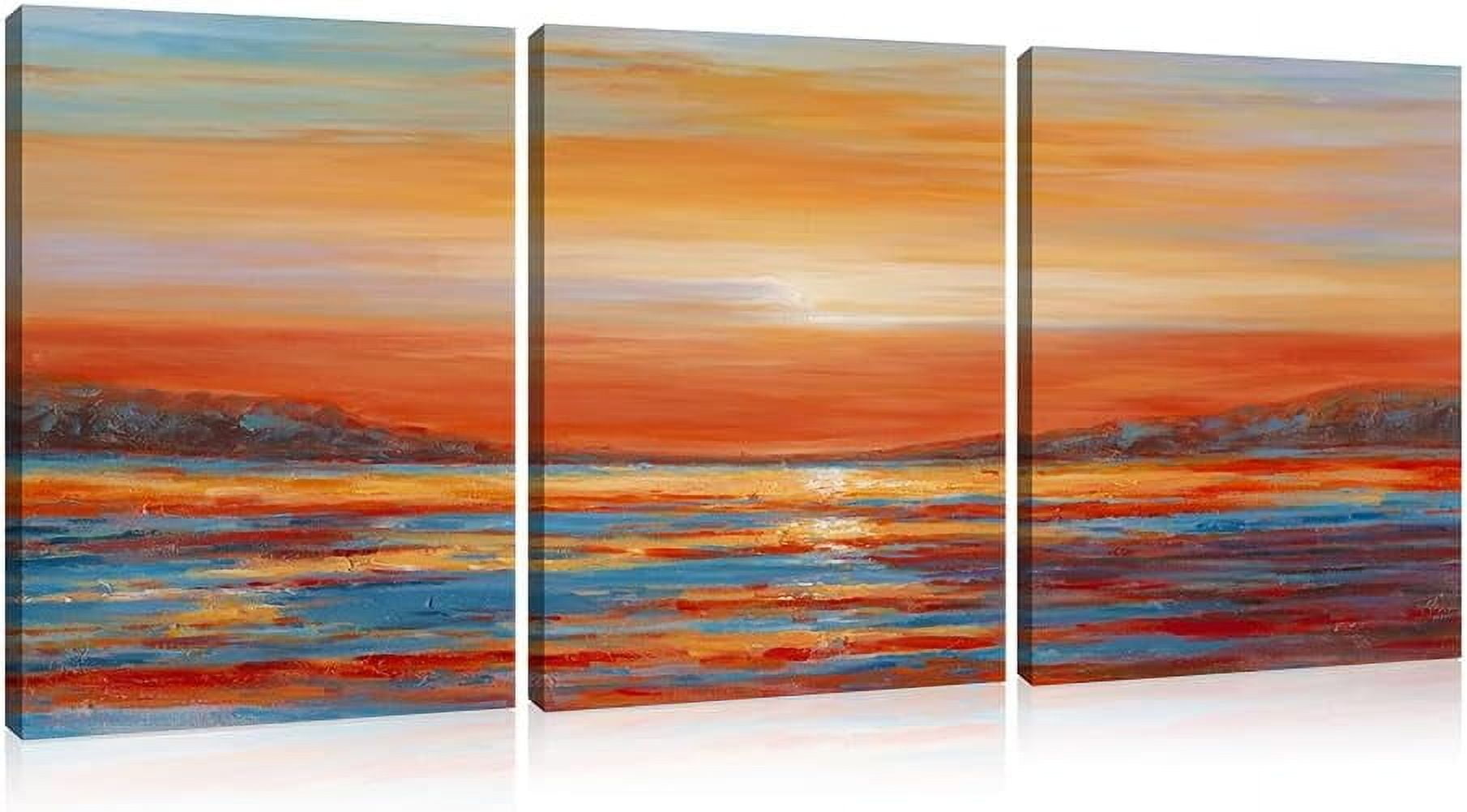 Colorful Ocean Sunset Abstract Beach Wall Art for Living Room Orange ...