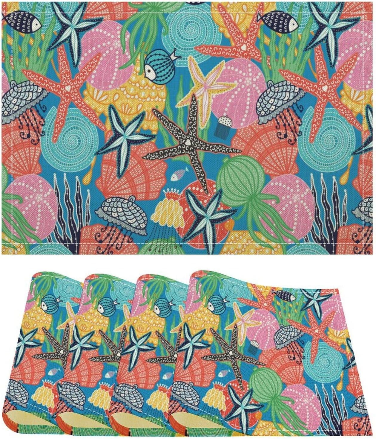 Colorful Ocean Theme Placemats Set of 4 for Kids,Nautical Tropical Sea ...