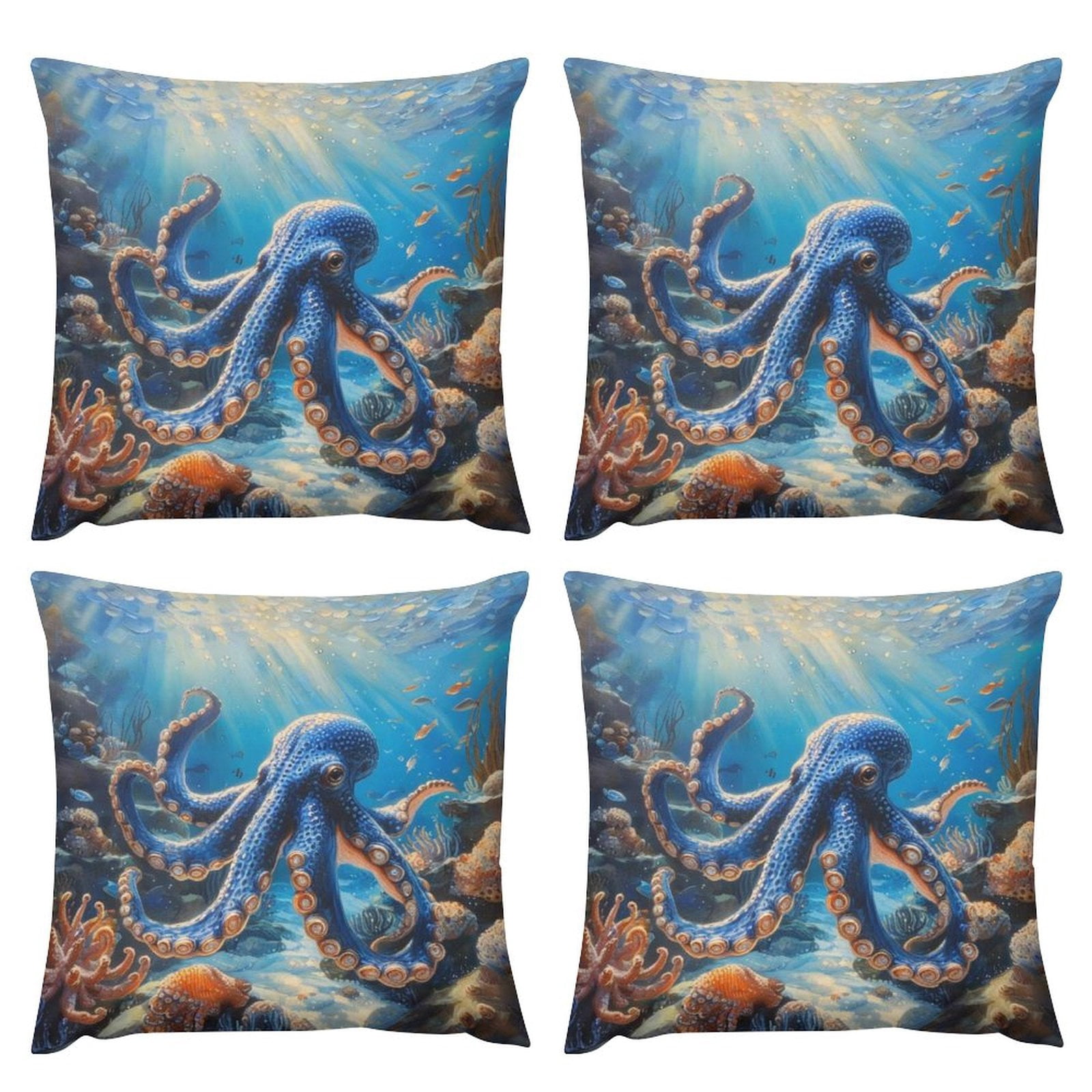 Colorful Octopus 4 Pcs Cushion Covers Sofa Cushion Covers Short Plush ...