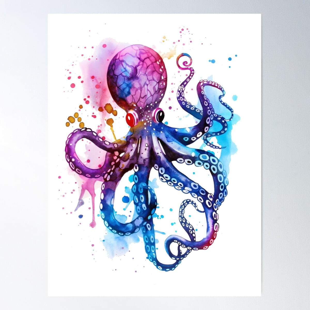 Colorful Octopus Art, Watercolor Octopus Drawing Poster Wall Art ...