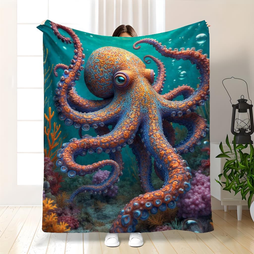 Colorful Octopus & Coral Reef Pattern Flannel Throw Blanket ...