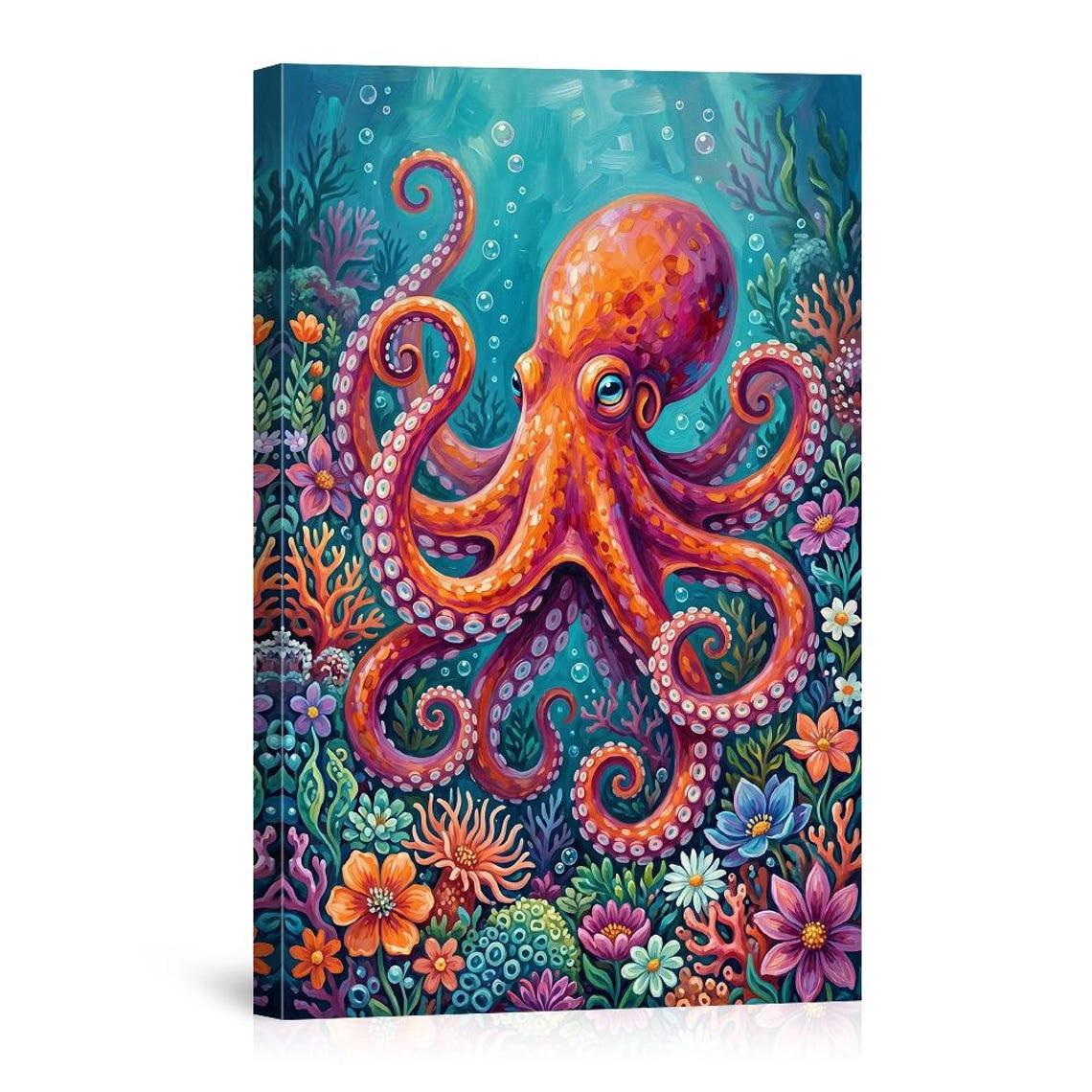 Colorful Octopus In Coral Garden Whimsical Underwater Floral For ...