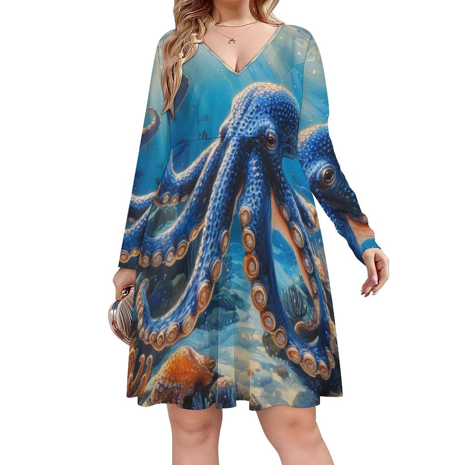 Colorful Octopus Long Sleeve Dresses For Women Vintage Elegant Party ...