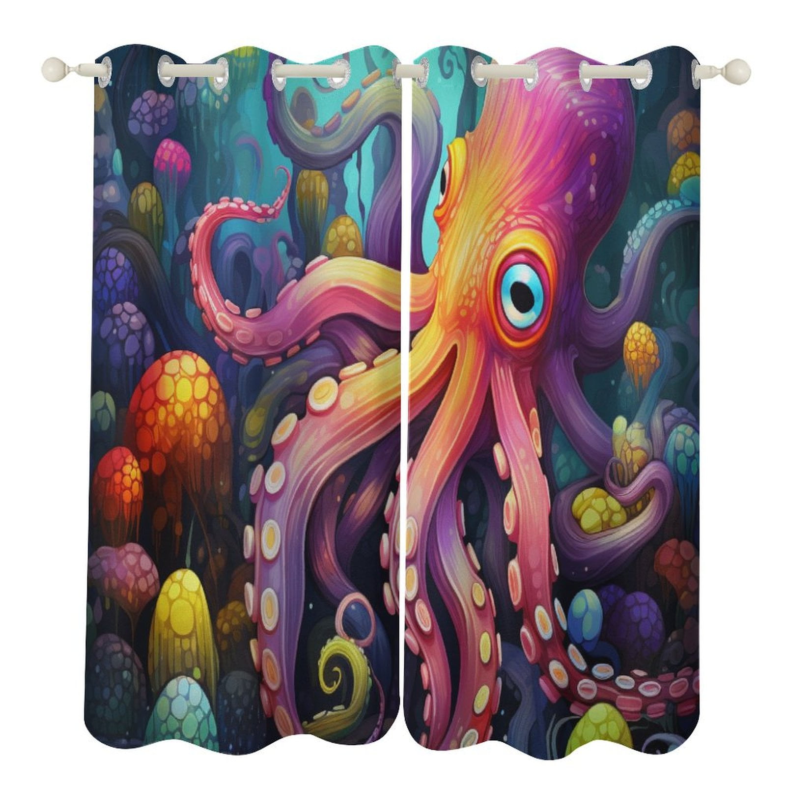 Colorful Octopus Modern Window for Living Room Curtains for Child ...