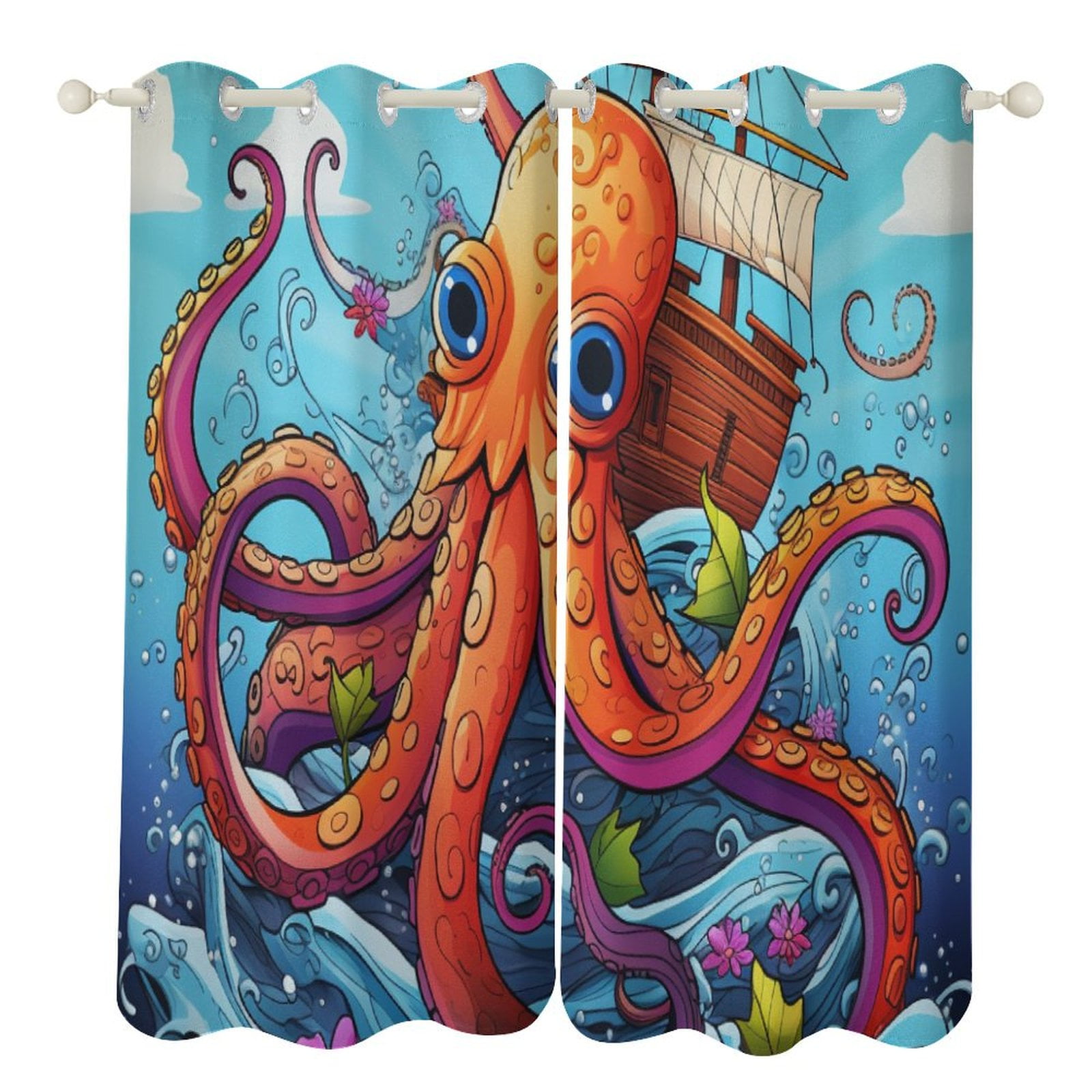 Colorful Octopus Modern Window for Living Room Curtains for Child ...