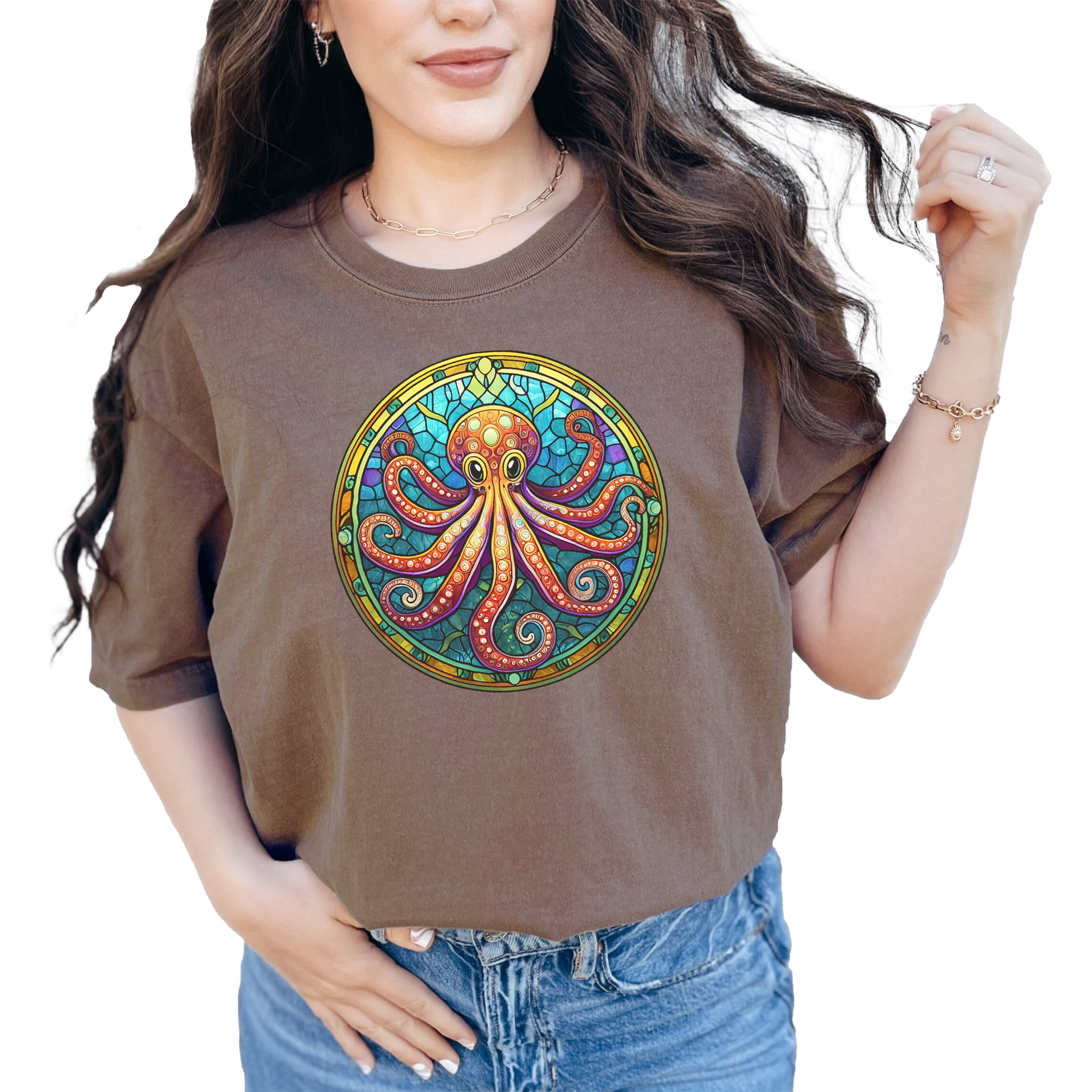 Colorful Octopus T-Shirt, Unique Graphic Tees, Summer Casual Wear, Art ...