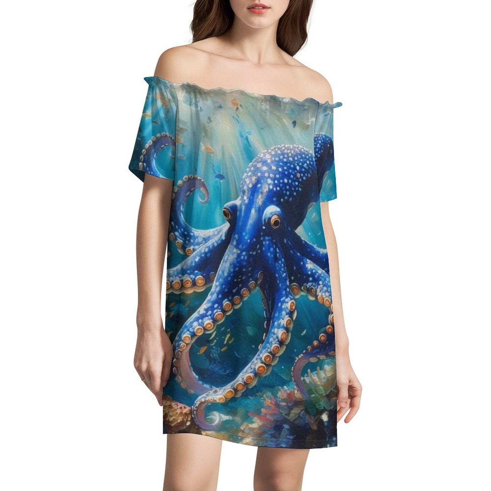 Colorful Octopus Under The Sea Women's Summer Loose Dress Off Shoulder ...