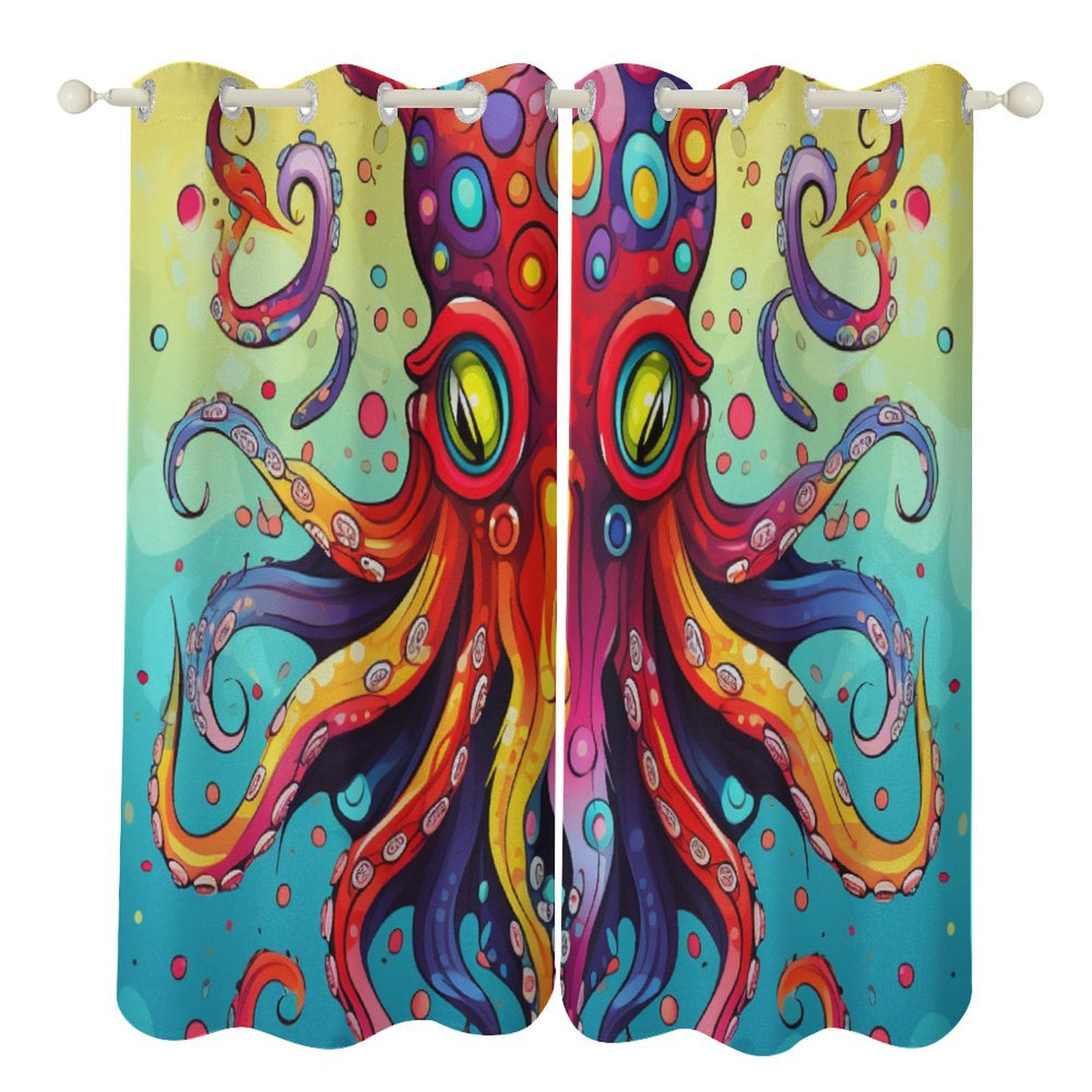 Colorful Octopus Window Curtain Panels Grommet Blackout Curtains ...