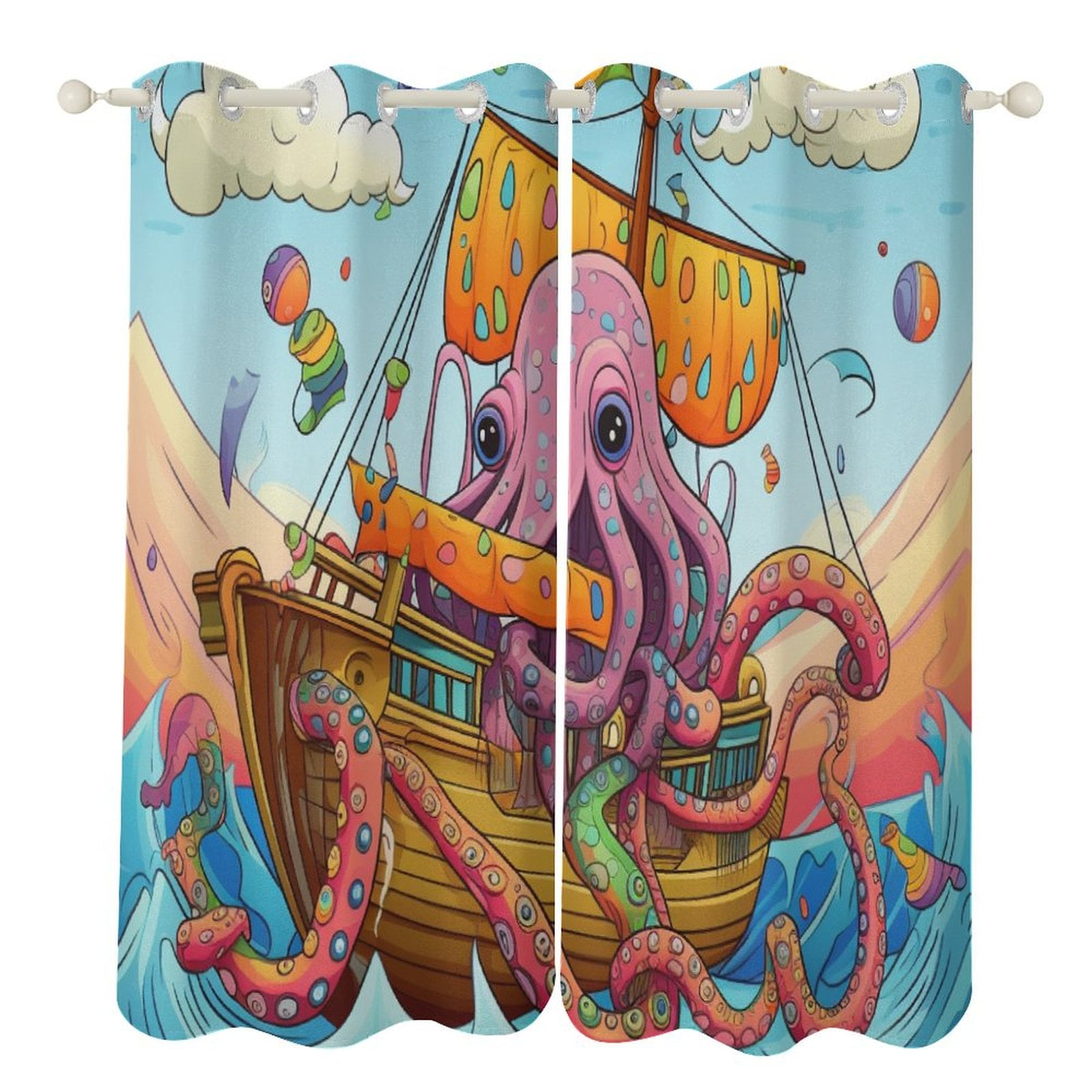 Colorful Octopus Window Curtain Panels Grommet Blackout Curtains ...