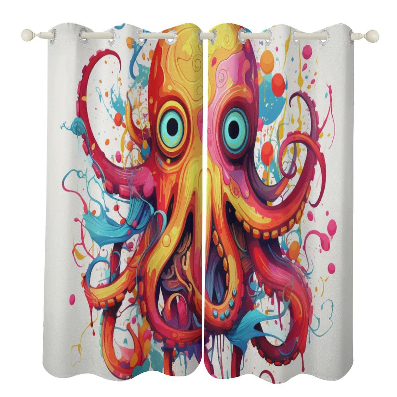 Colorful Octopus Window Curtain Panels Grommet Blackout Curtains ...